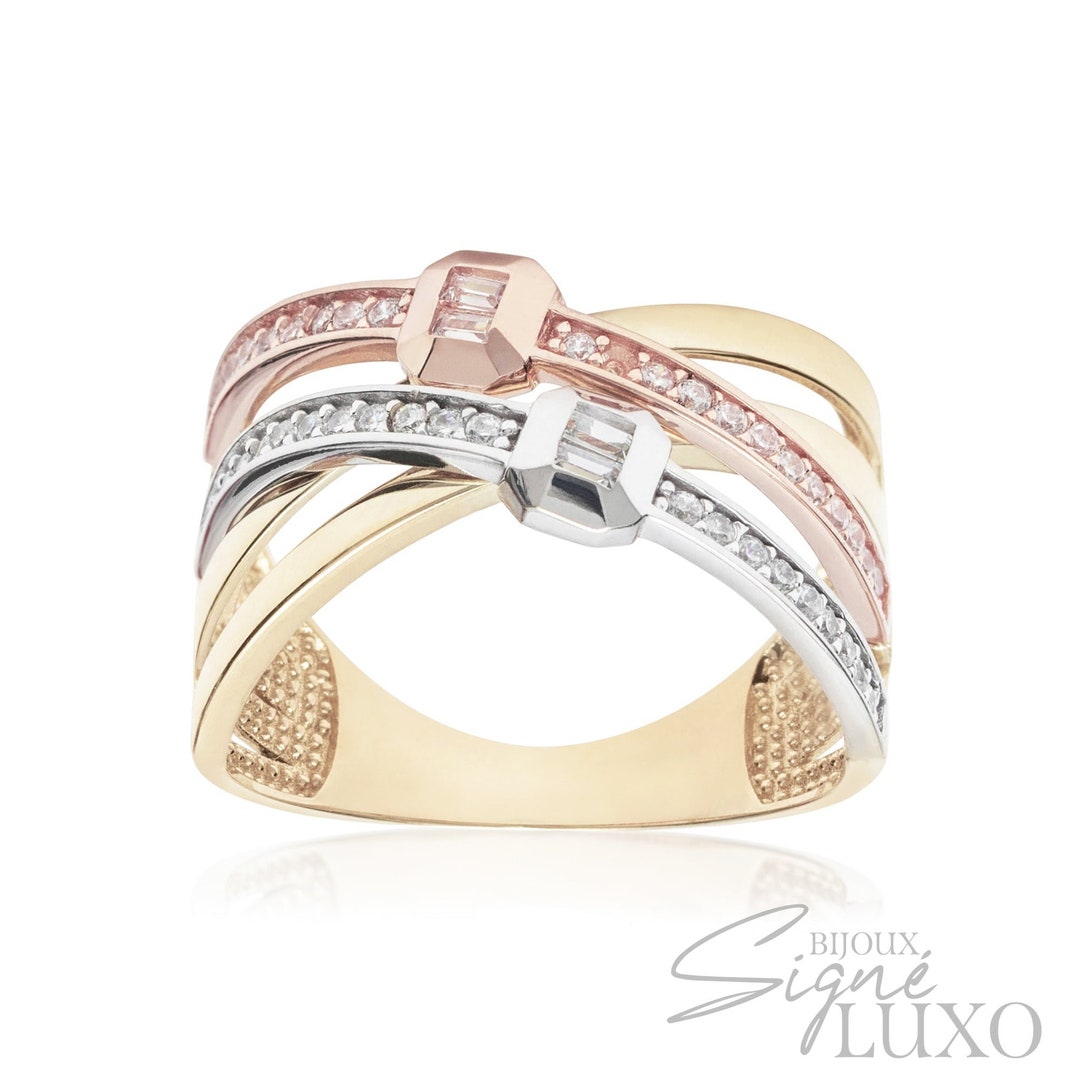 Stunning 10k Fine Gold Tri-color Cubic Ring 037 Gemstone Unique Design ...