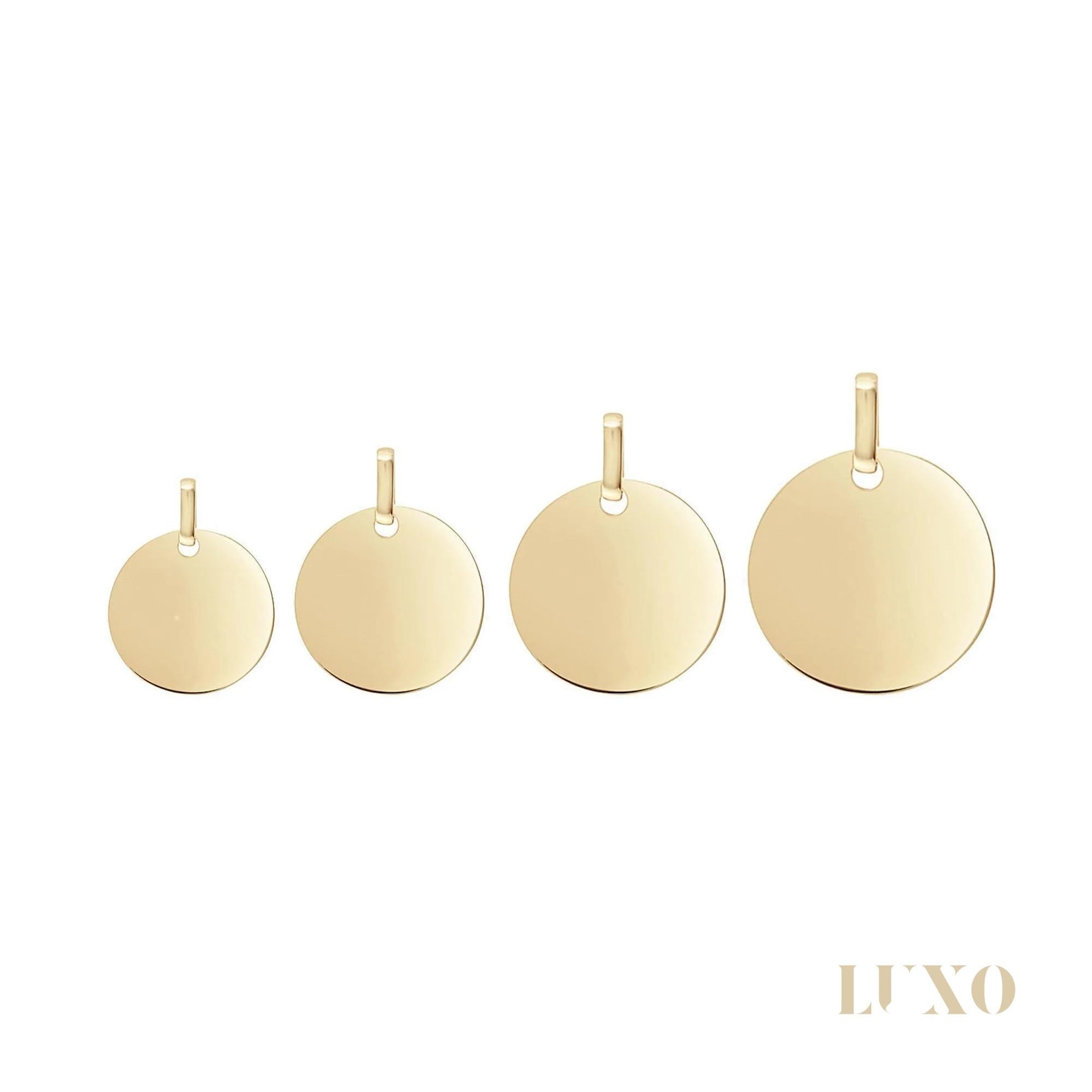 10K Yellow Gold Circle Plaque Pendant, Solid Round Disc, Engravable Tag ...