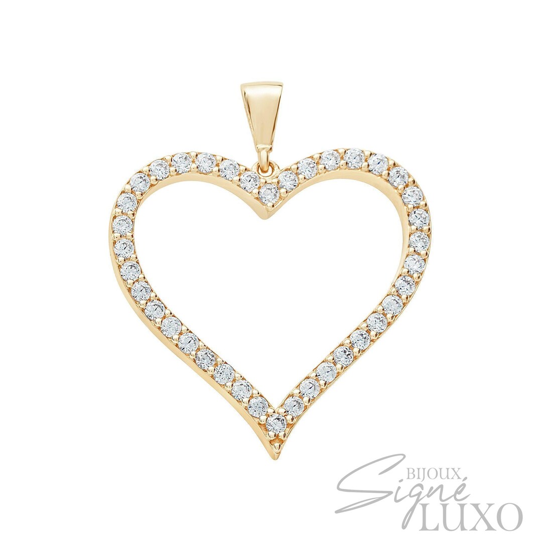 Solid 10k Fine Gold Big Heart Pendant 005 With Cubic Zirconium Stone ...