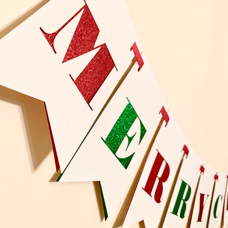 Merry Christmas Banner (glitter) - Etsy