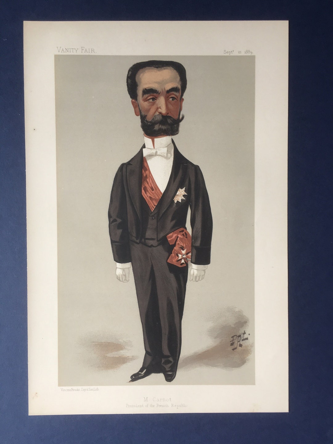 Original 1889 Lithograph Print of M. Marie Francois Sadi Carnot ...