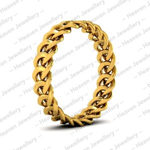 Miami Cuban Link Men's Ring 14k Solid Yellow Gold Handmade Jewelry ...