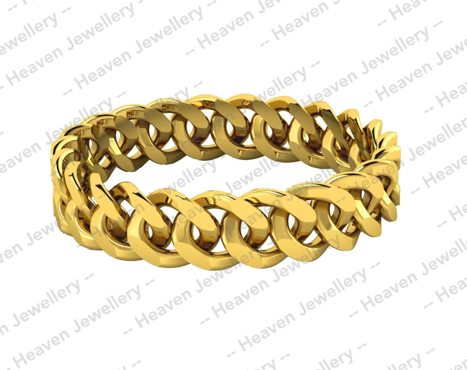 Miami Cuban Link Men's Ring 14k Solid Yellow Gold Handmade Jewelry ...
