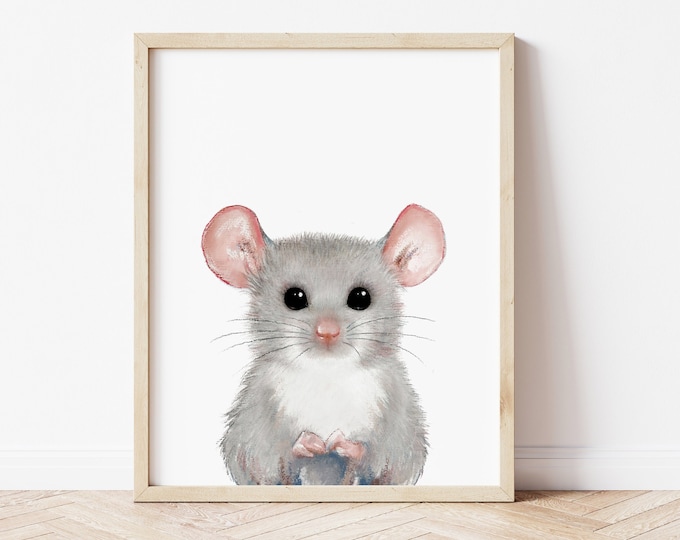 Baby Mouse Art, Woodland Animal Print, Mouse Watercolor, Woodland ...