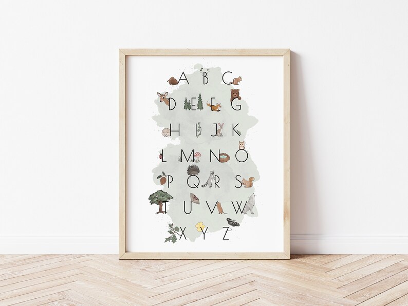 Woodland Alphabet for Nursery, PRINTABLE Animal Alphabet Poster ...