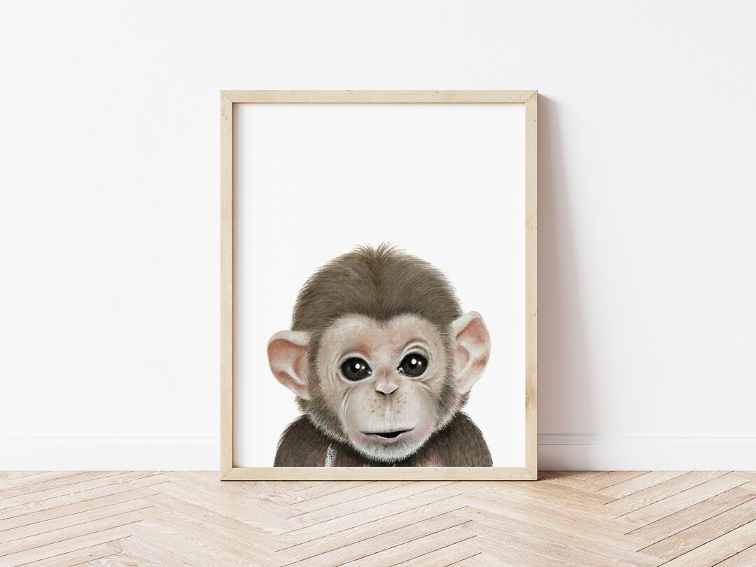 Baby Monkey Print, Monkey PRINTABLE Wall Art, Neutral Nursery Decor ...