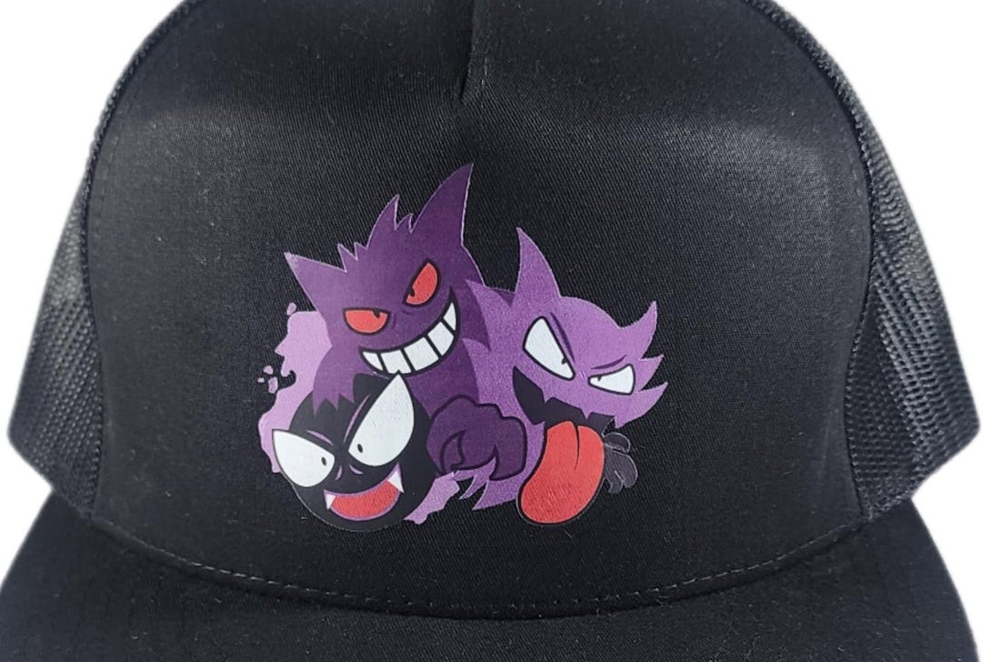 Gen 1 Ghost Pokemons ghastly, Hunter & Gengar Flat Bill 5 Panel ...