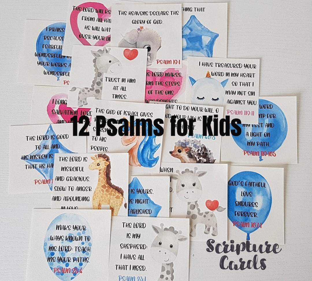 18 Psalms for Kids Scripture Cards,printable Bible Verses for Kids, Set ...