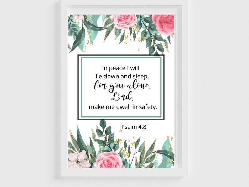 Bible Verse Wall Art, Psalm 4:8, Printable Bible Verses, Christian Home ...