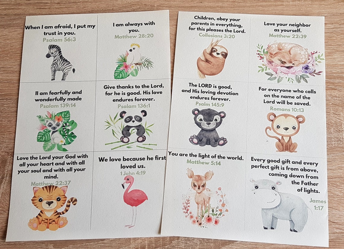24 Scripture Cards for Kids, Printable Bible Verses for Kids, Set of 24 ...