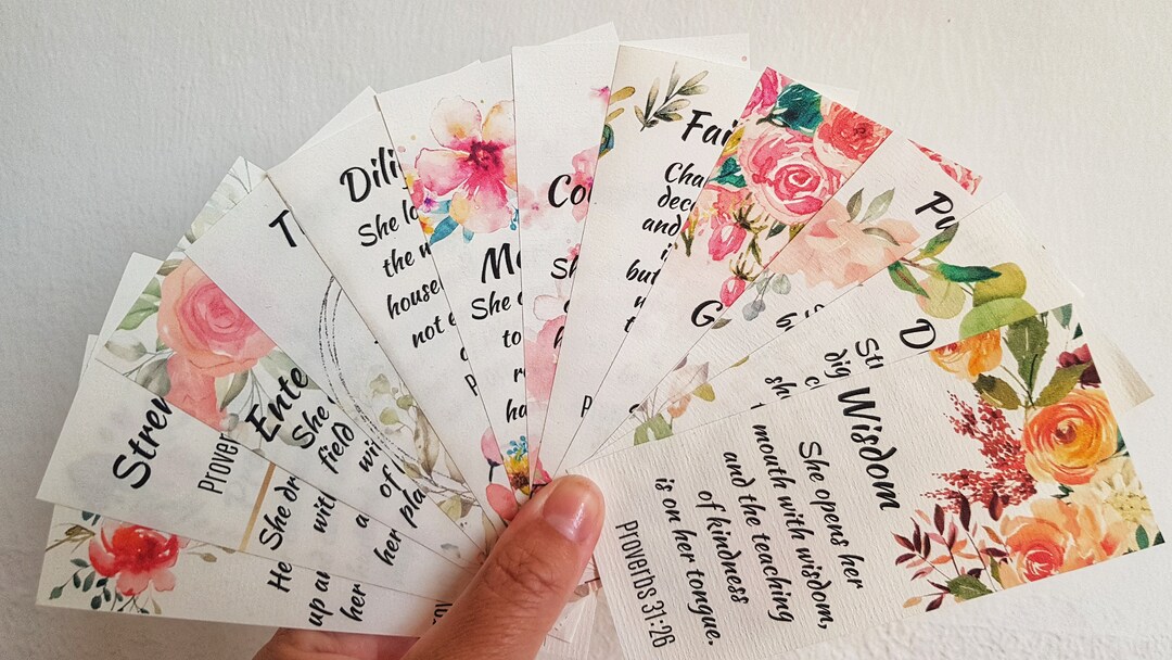 The 12 Virtues of Proverbs 31 Woman Scripture Cards (printable), Set of ...