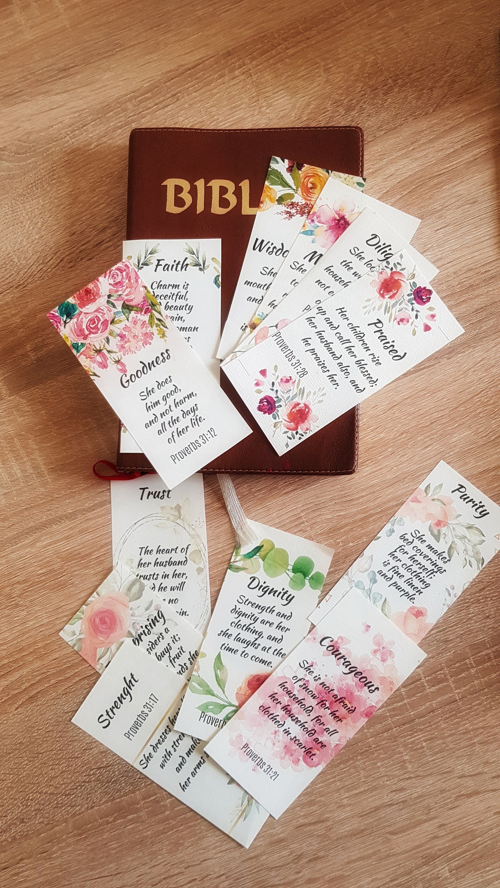 The 12 Virtues of Proverbs 31 Woman Scripture Cards (printable), Set of ...