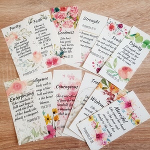 The 12 Virtues of Proverbs 31 Woman Scripture Cards (printable), Set of ...