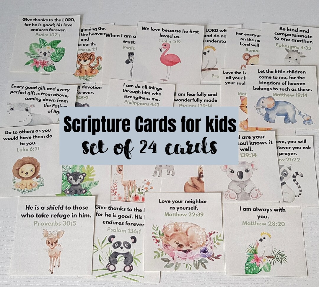 24 Scripture Cards for Kids, Printable Bible Verses for Kids, Set of 24 ...
