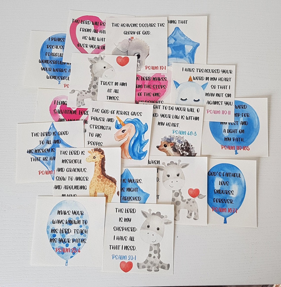 18 Psalms for Kids Scripture Cards,printable Bible Verses for Kids, Set ...