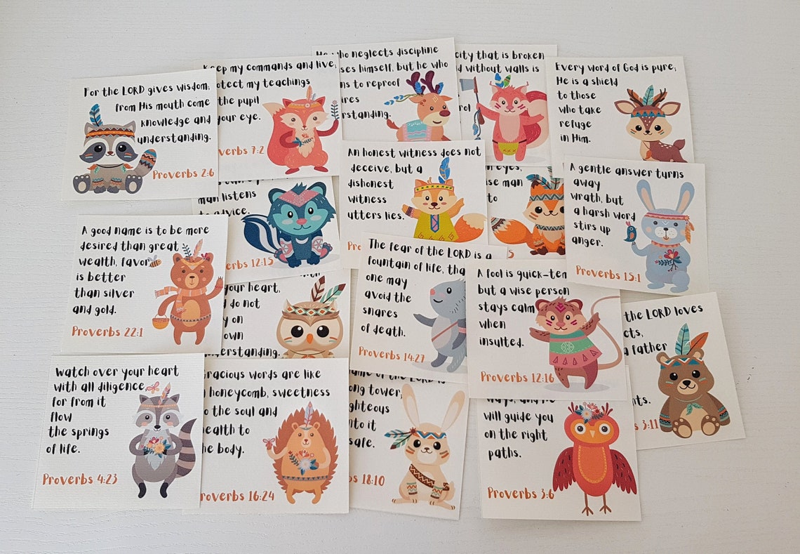 Proverbs for Kids, Set of 18 Scripture Cards, Bible Verses for Kids ...