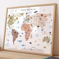 World Continents Poster, Continent Print, Watercolor Poster, Nursery ...