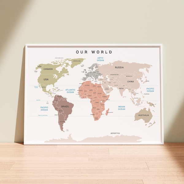 A3 World Map - Etsy UK