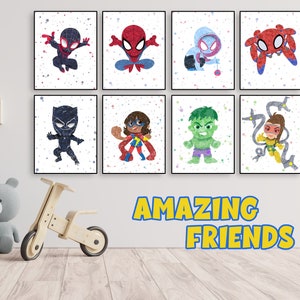 Superhero Prints Bedroom Decor 8 Set, Superhero Prints, Superhero Wall ...