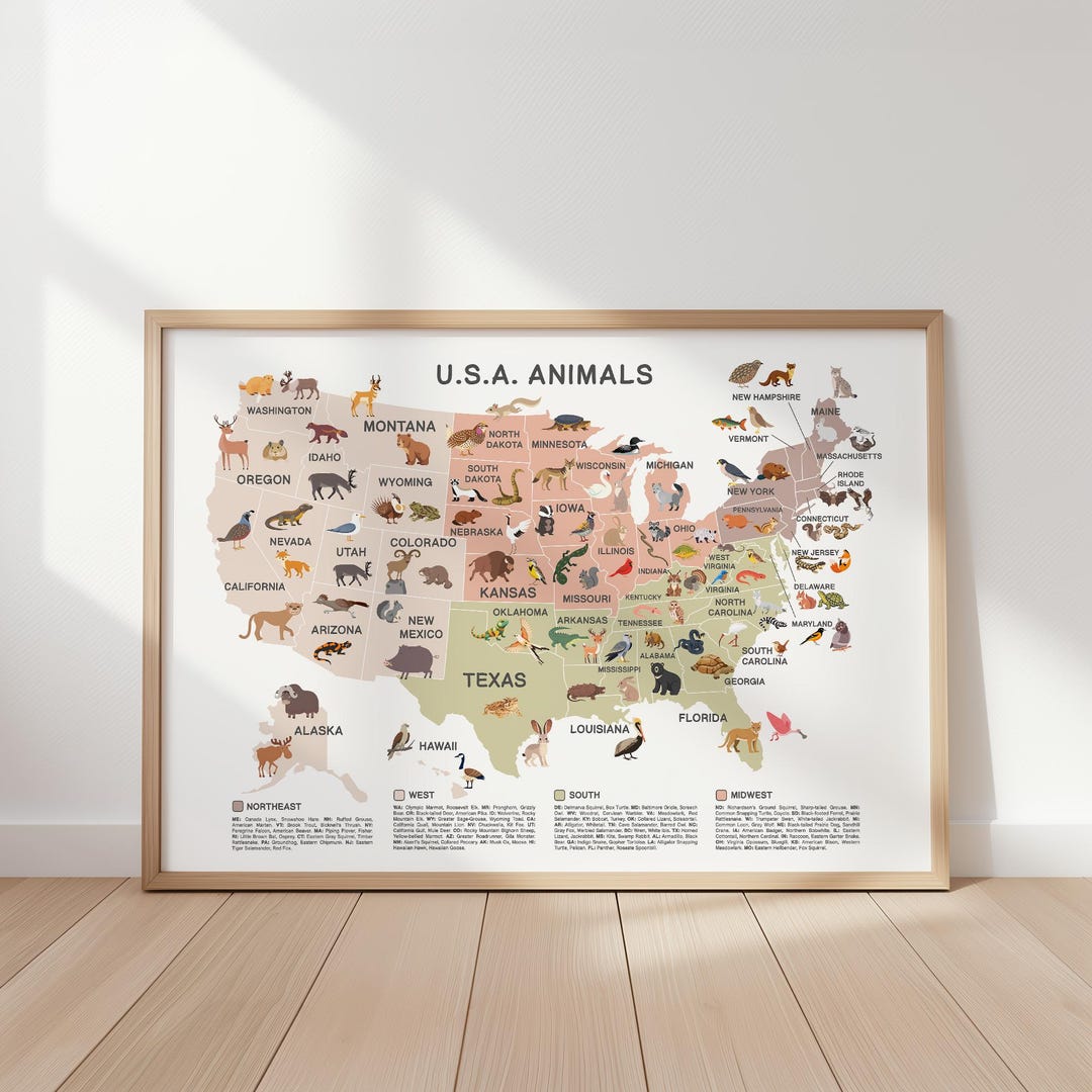 United States Map of Animal Kingdom - Printable Wall Art - Etsy UK