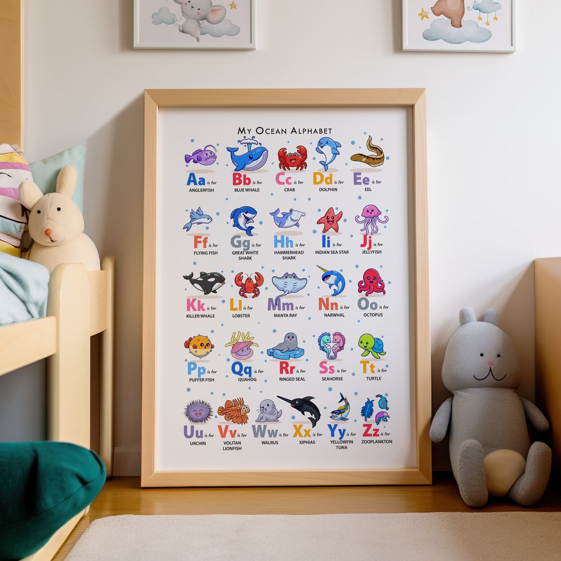 Ocean Alphabet Poster: Educational Animal Alphabet ABC Poster With Cute ...