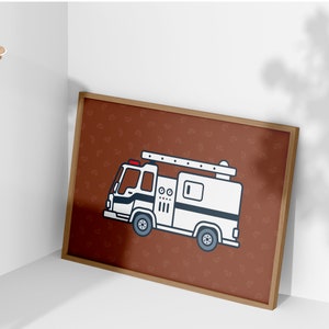 Fire Truck Wall Art Set of 4: Playroom Wall Decor | Police Car, School ...