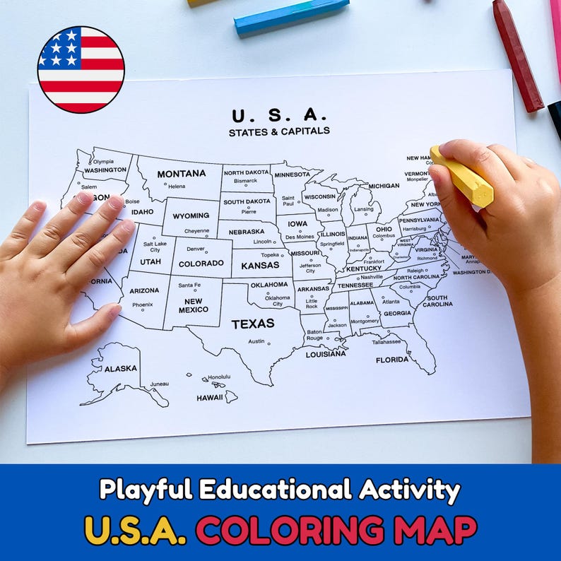 USA Map Coloring Page: Printable Educational Map & Worksheet | United ...