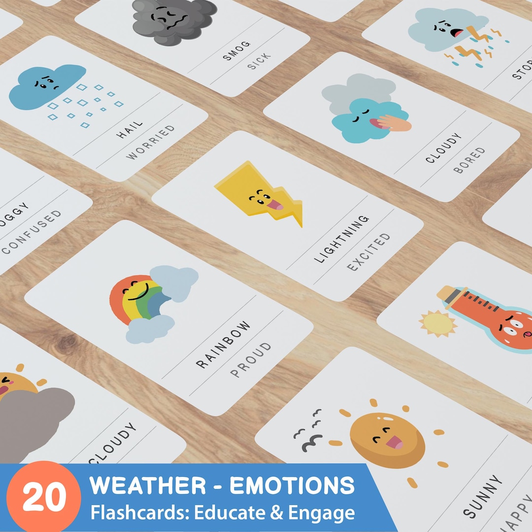 Weather and Emotions Flashcards for Kids: Printable Educational Cards ...