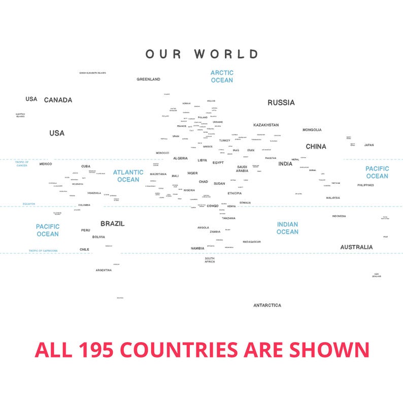Printable World Map Poster - Large Minimal Map Art for Boho Wall Decor ...