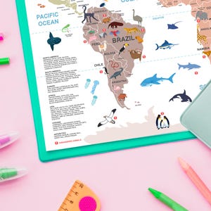 World Map Poster for Kids – Printable Educational Wall Art With Animals ...