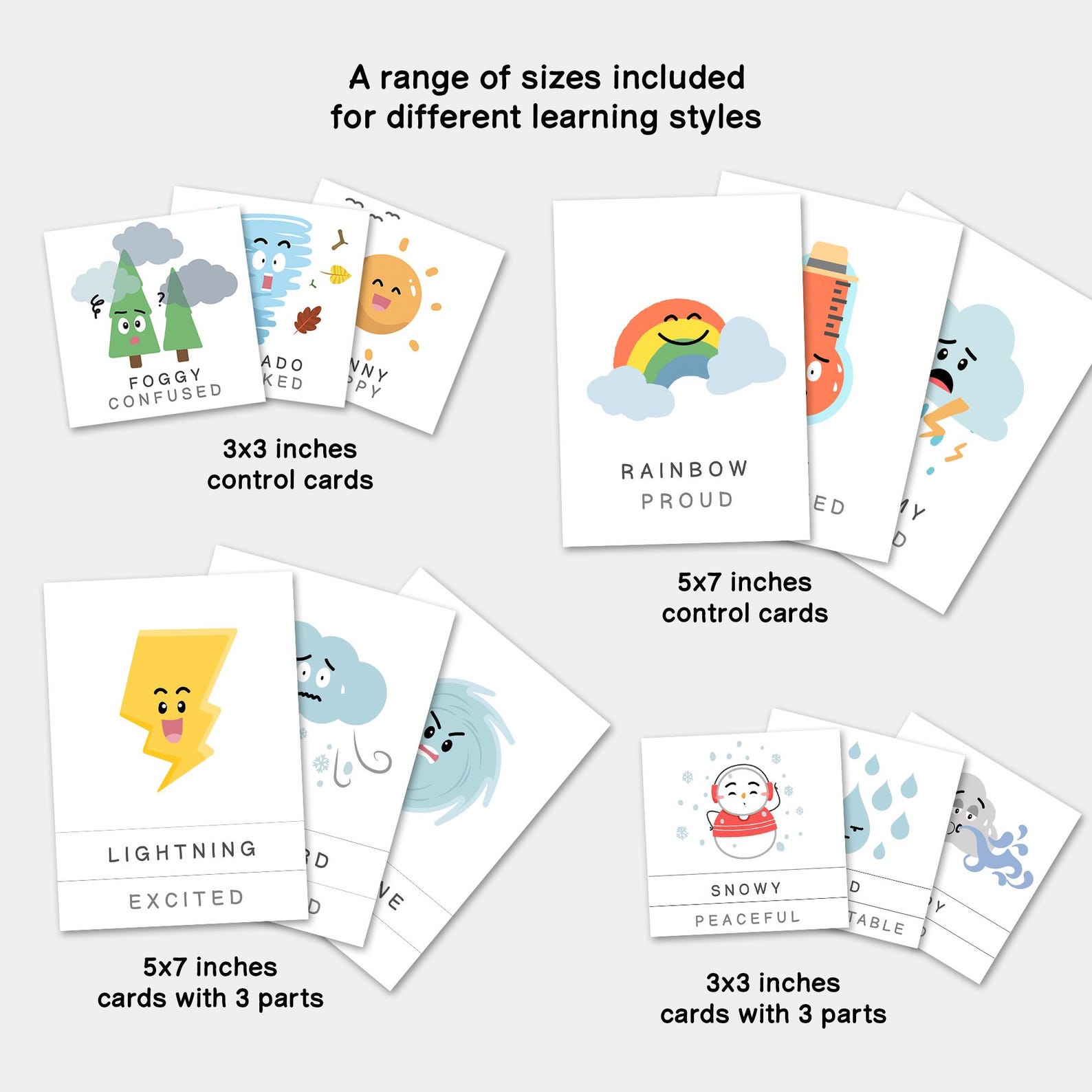 Weather and Emotions Flashcards for Kids: Printable Educational Cards ...