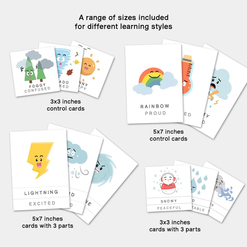 Weather and Emotions Flashcards for Kids: Printable Educational Cards ...