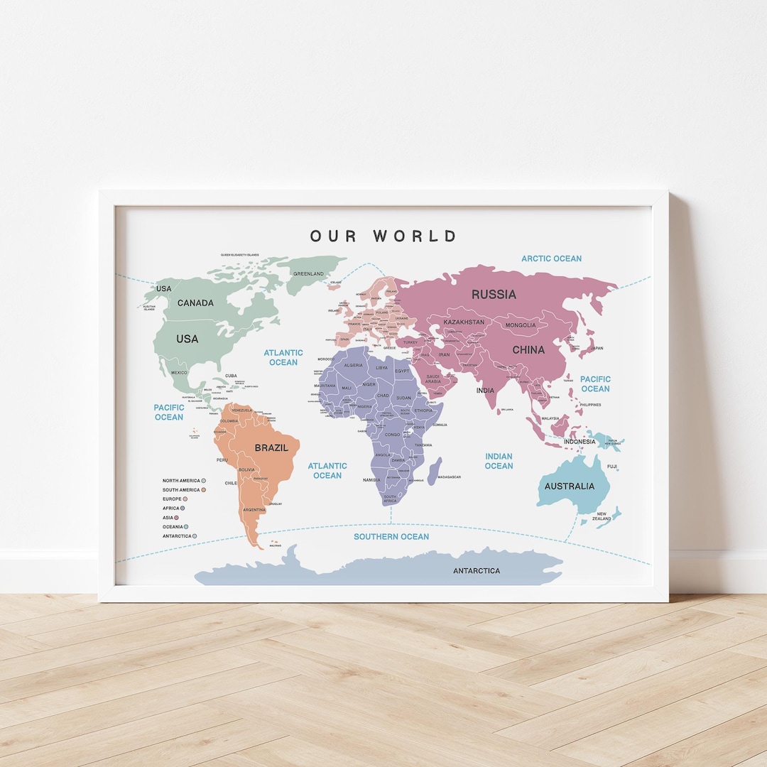 World Map Poster for Kids – Printable Educational Wall Art With ...