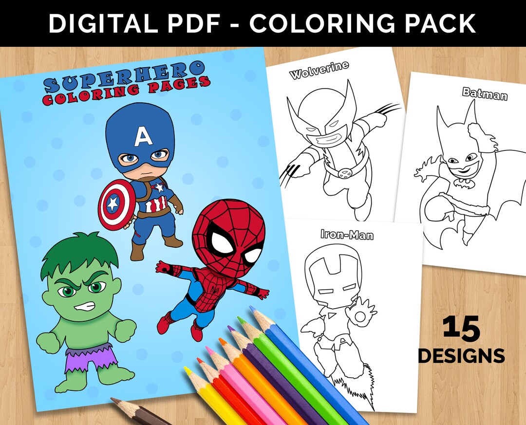 Superhero Coloring Pages Kids Super Hero Coloring Book Cute - Etsy UK