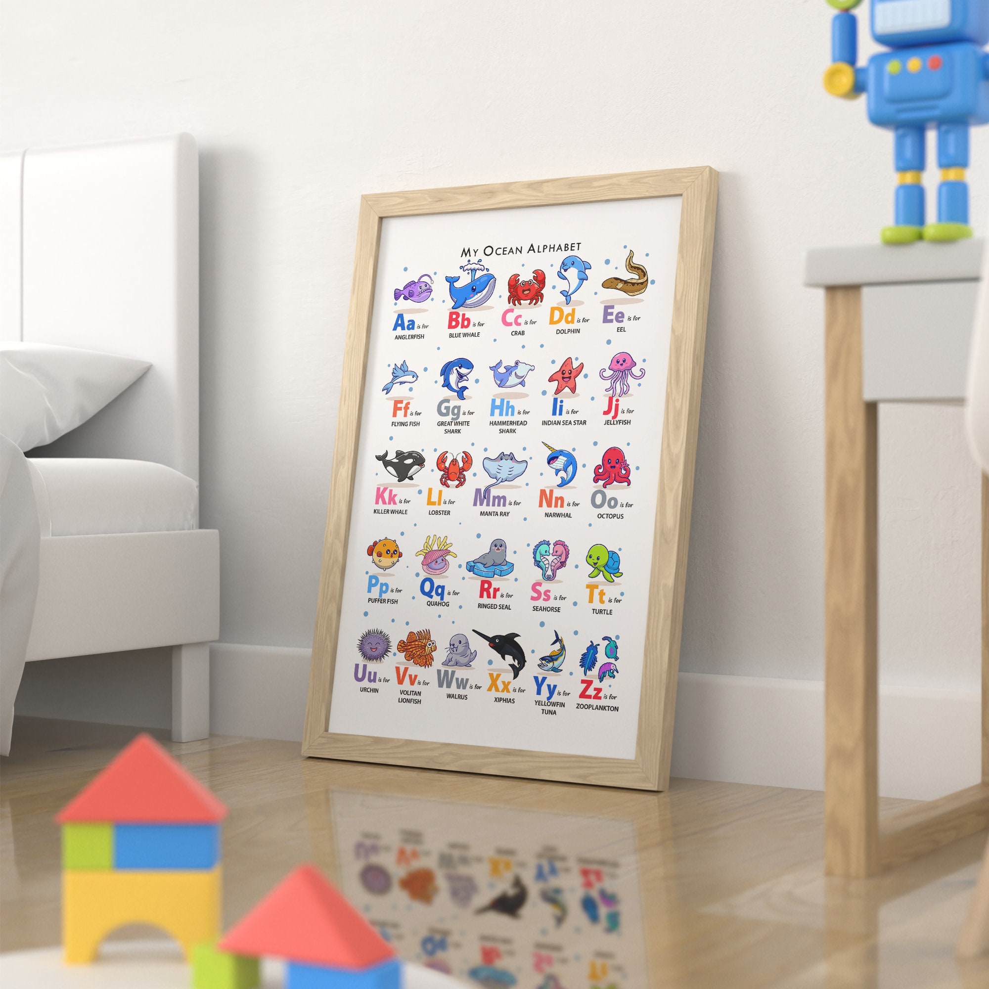 Ocean Alphabet Poster: Educational Animal Alphabet ABC Poster With Cute ...