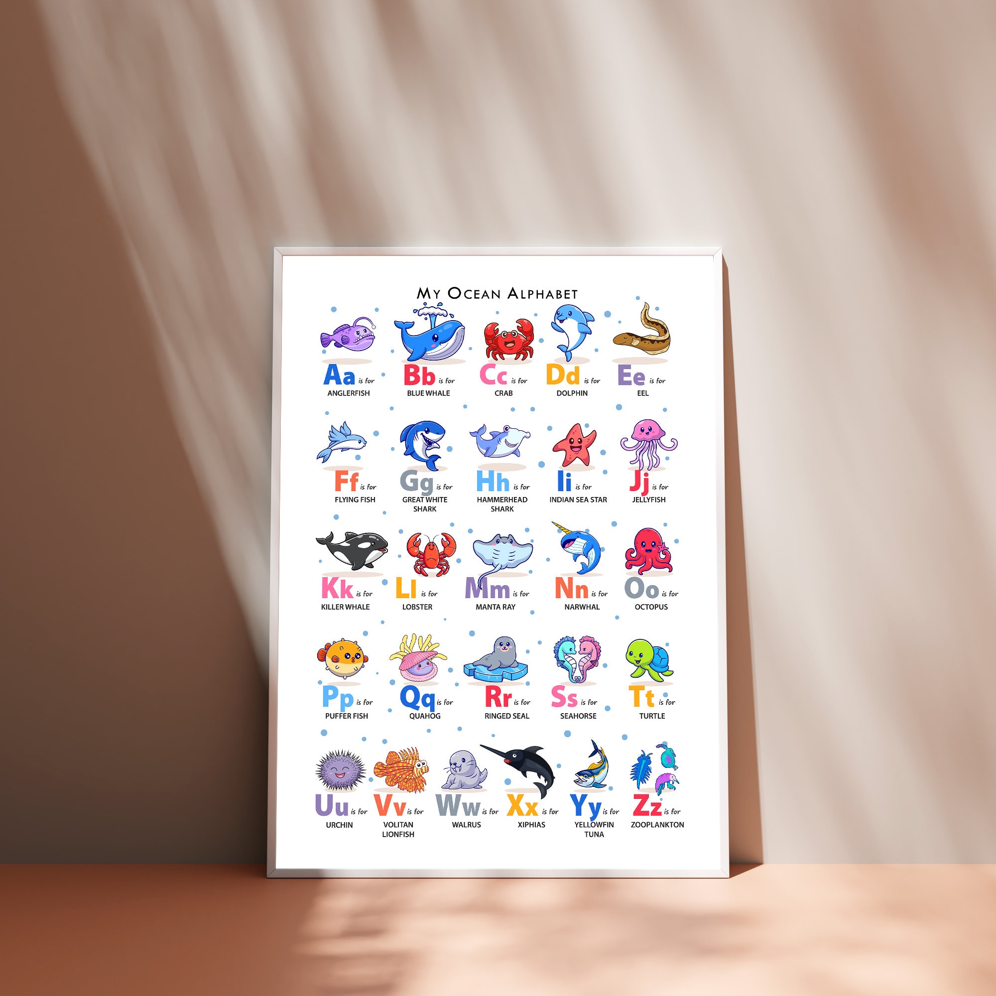 Ocean Alphabet Poster: Educational Animal Alphabet ABC Poster With Cute ...