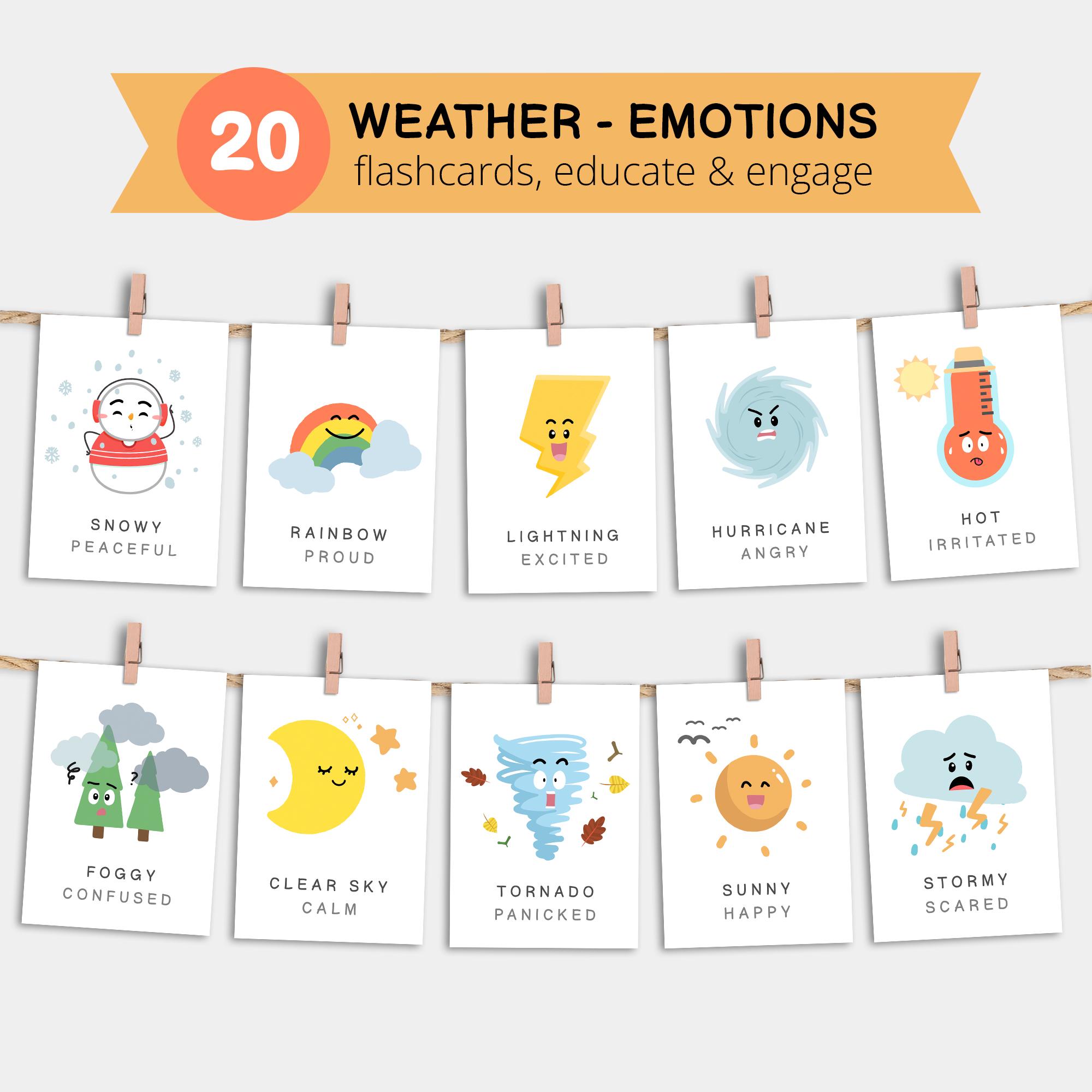 Weather and Emotions Flashcards for Kids: Printable Educational Cards ...