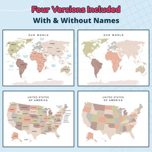 USA Map & World Map Poster Set – Printable America Map and World Travel ...