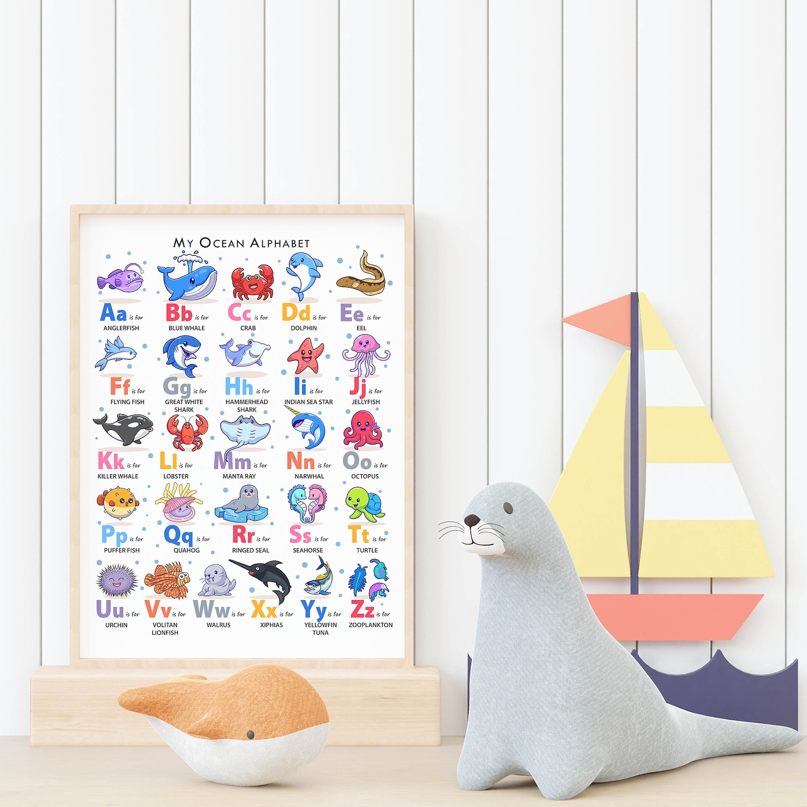 Ocean Alphabet Poster: Educational Animal Alphabet ABC Poster With Cute ...