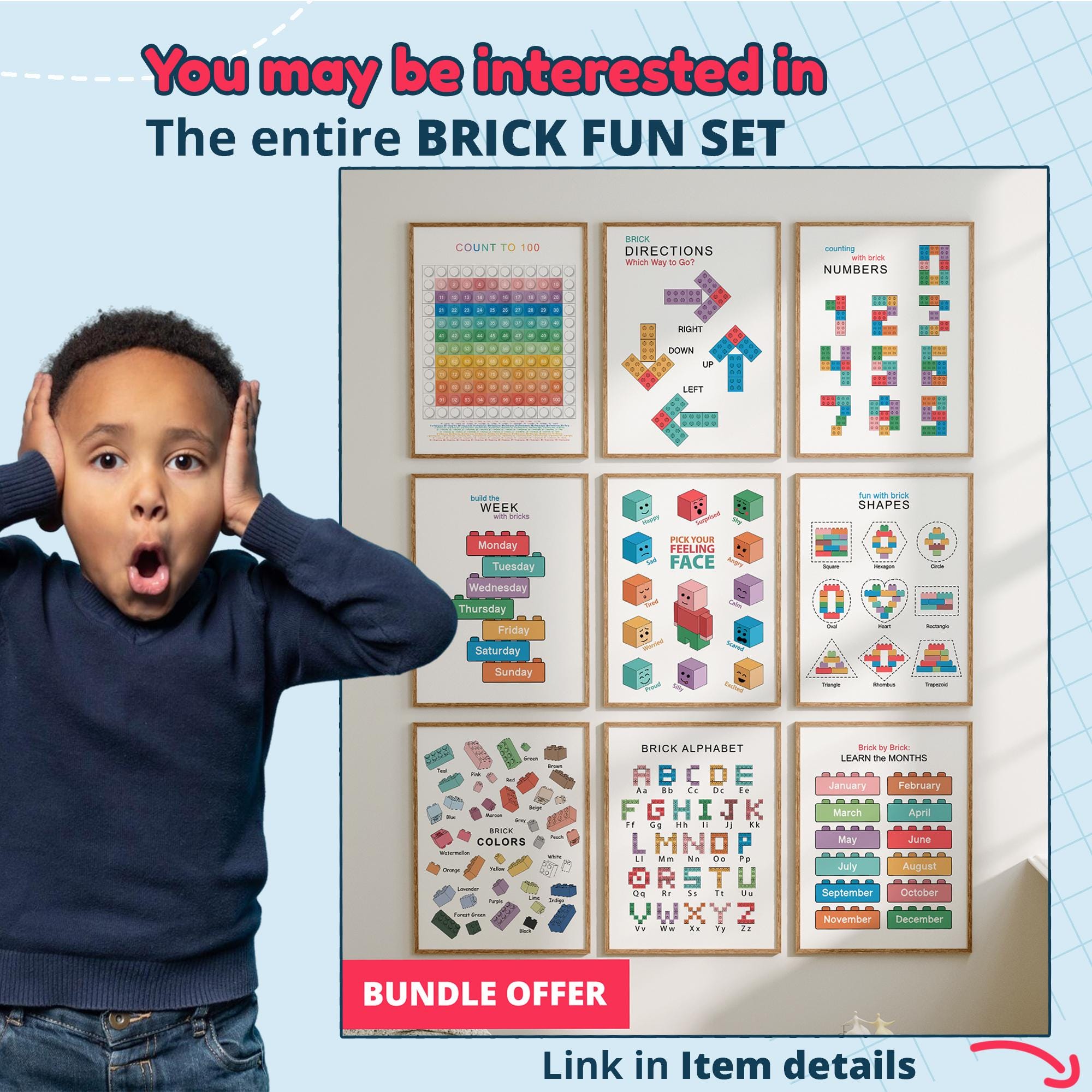 Numbers Poster: Toy Brick Design, Montessori Classroom Decor (digital ...