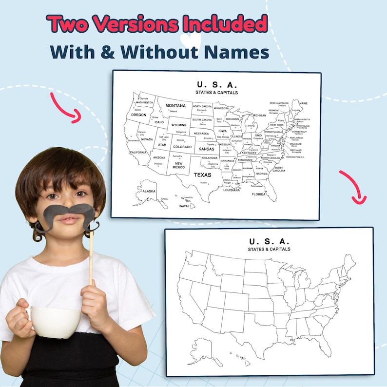 USA Map Coloring Page: Printable Educational Map & Worksheet | United ...
