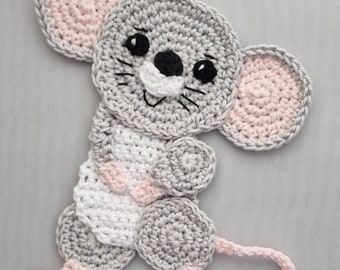 Mouse Applique, Crochet Mouse, Hat Applique, Animal Motif, Sewn on ...
