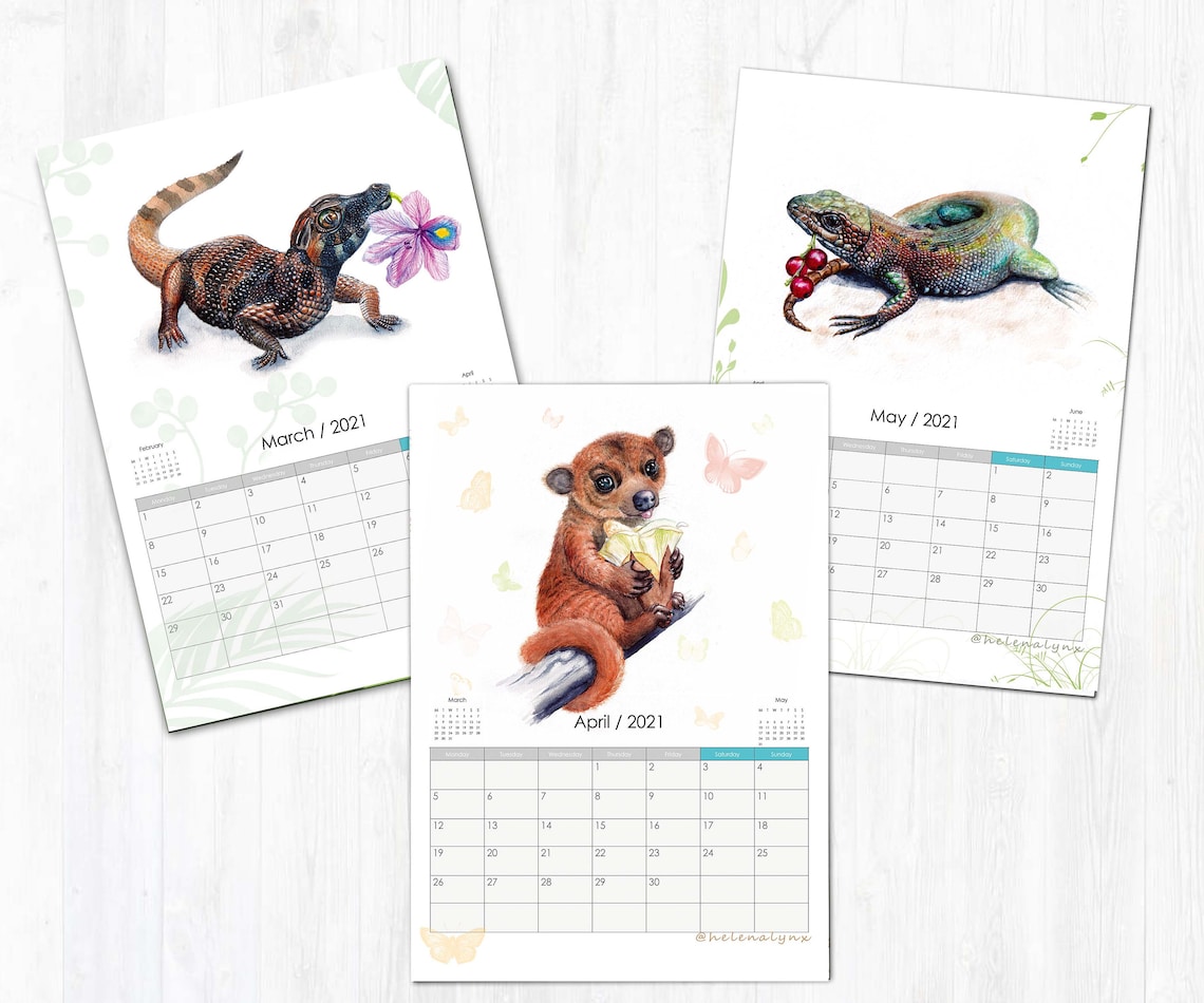 Printable calendar 2021 Cute animals A4 Monthly planner | Etsy