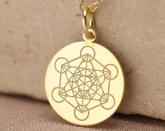 Gold Solid 14K Real Gold Metatron Necklace , Metatron Cube Pendant ...