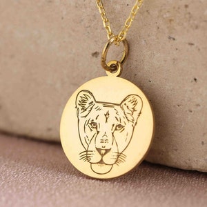 Lioness 925 Sterling Silver Necklace, 14K Gold Plated Lioness Pendant ...