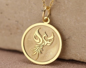 Gold Solid 14K Real Gold Phoenix Necklace ,gold Phoenix Pendant ,dainty ...
