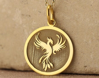 Gold Solid 14K Real Gold Phoenix Necklace ,gold Phoenix Pendant ,dainty ...