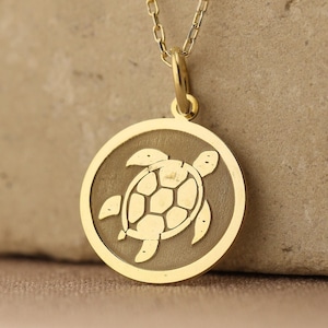 14k Solid Gold Turtle Necklace , Gold Personalized Tortoise Pendant ...