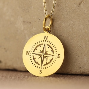 14k Solid Gold Compass Necklace , Compass Jewelry , Compass Gift ...