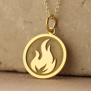 14k Solid Gold Fire Necklace , Personalized Fire Pendant , Fire Element ...